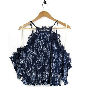 Moon River | Tops | Moon River Lace Cold Shoulder Crop Top Navy Medium ...